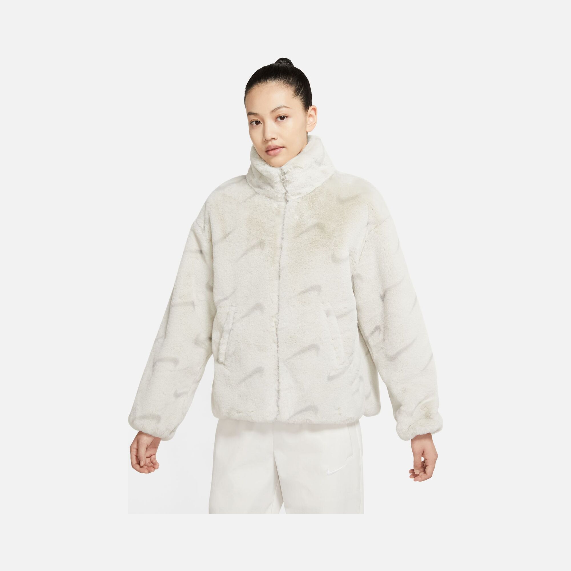 Nike Sportswear Plush Swoosh Printed Faux Fur Full-Zip Kadın Ceket | Barçın